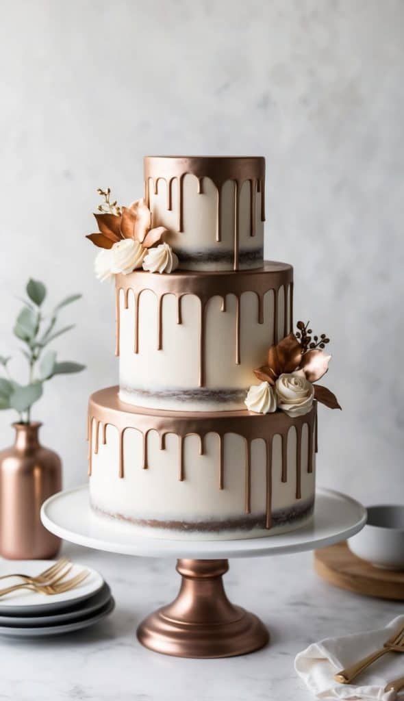 29 Metallic Drip Cake Decorating Ideas for a Dessert That Shines